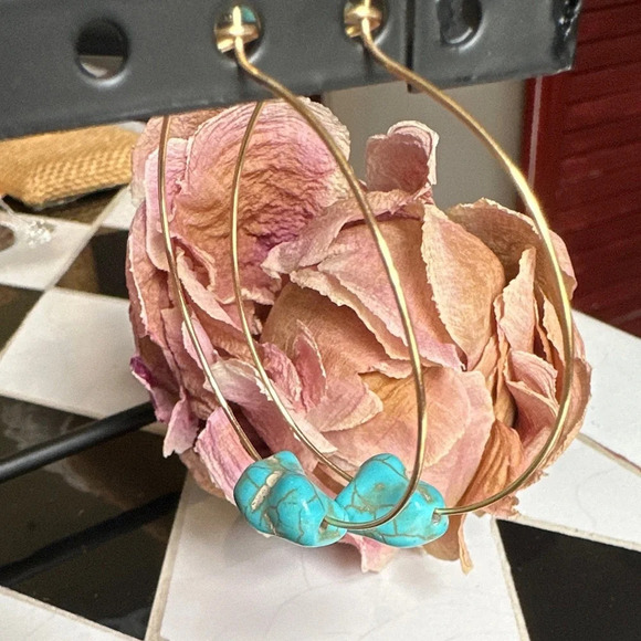 Alquimia | Jewelry | Big Turquoise Nuggets Hoop Earrings In Gold Wire ...